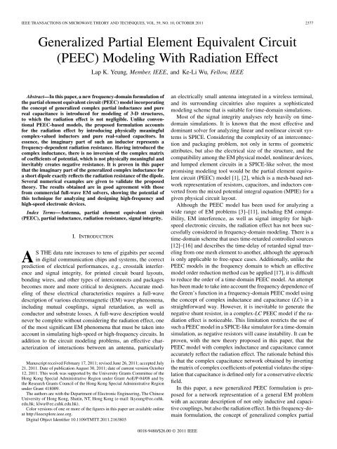 Generalized Partial Element Equivalent Circuit Peec Electronic