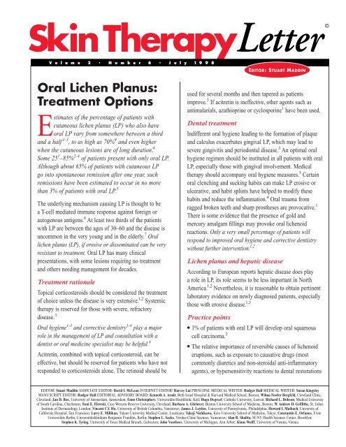 Oral Lichen Planus: Treatment Options - Skin Therapy Letter