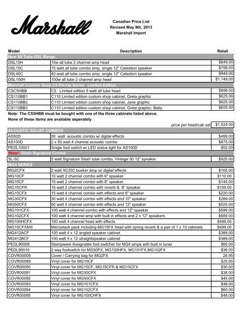 Canadian Price List Revised May 9th, 2013 Marshall ... - Erikson Music
