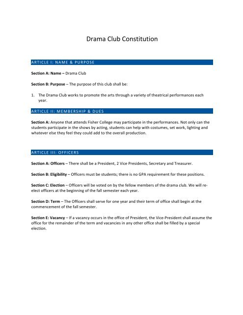 Drama Club Constitution - Fisher College