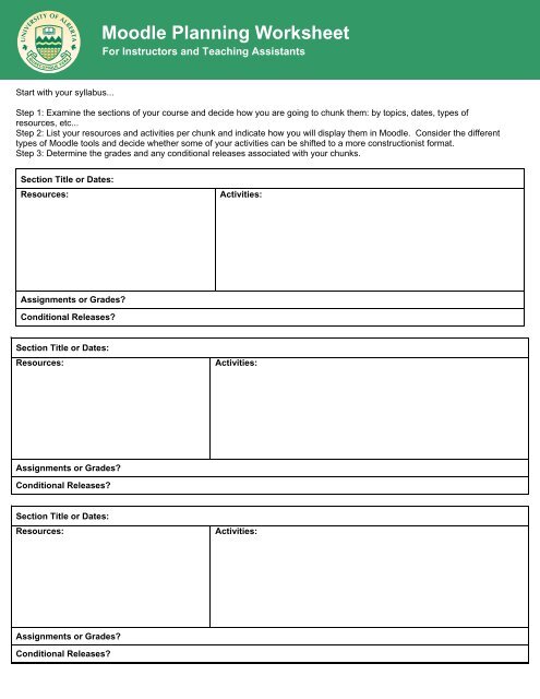 Moodle Planning Worksheet