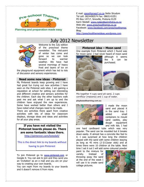 July 2012 Newsletter - Preschool themes