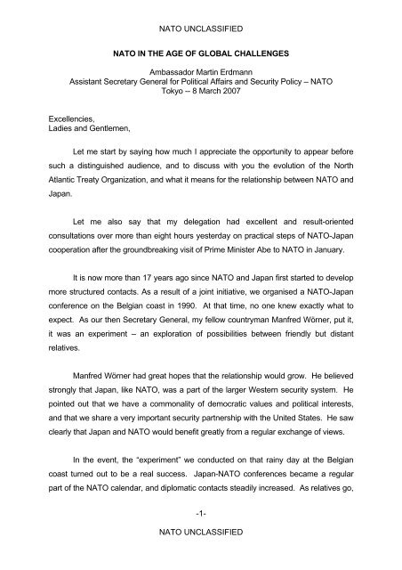 Speech by Ambassador Martin Erdmann, Assistant Secretary ...