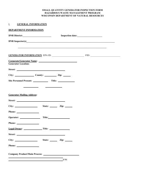 small quantity generator inspection form hazardous waste ...