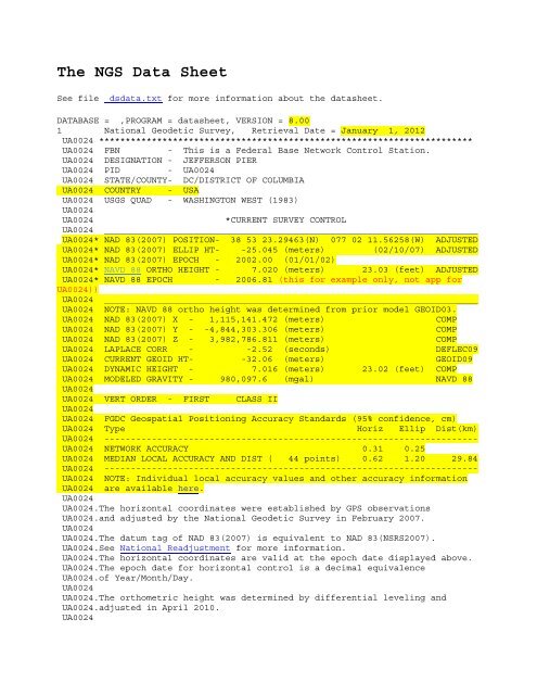 The NGS Data Sheet - National Geodetic Survey
