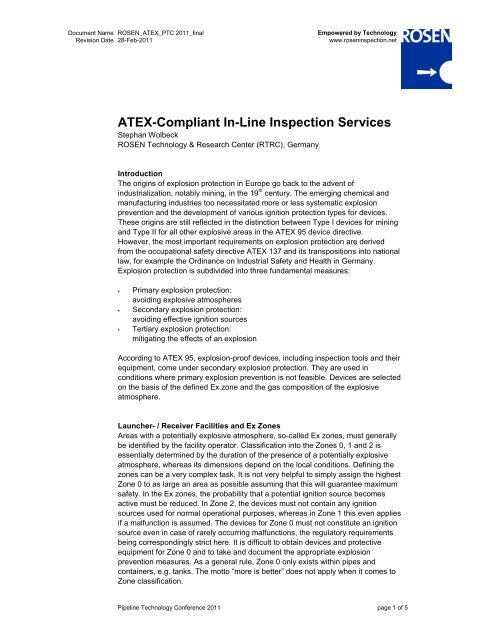 ATEX-Compliant In-Line Inspection Services - ROSEN Inspection ...