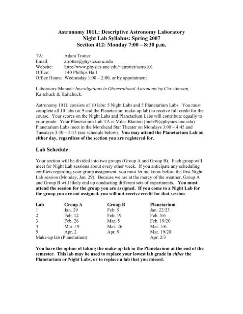 Astronomy 101L: Descriptive Astronomy Laboratory Night Lab ...