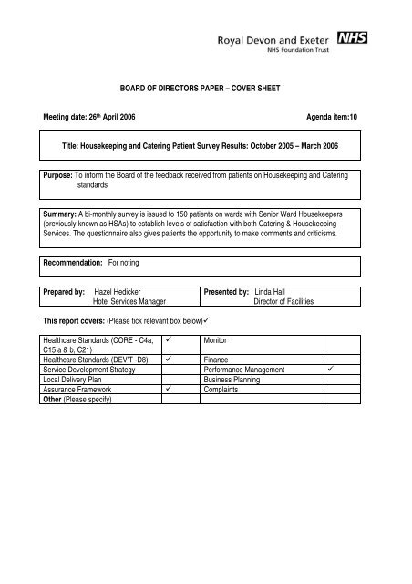 Housekeeping and Catering Patient Survey