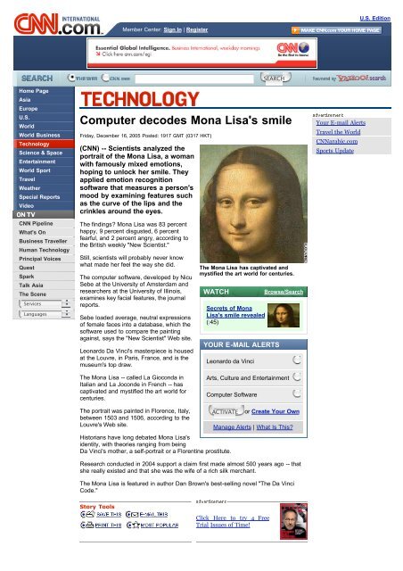 Computer decodes Mona Lisa's smile - Visual Recognition
