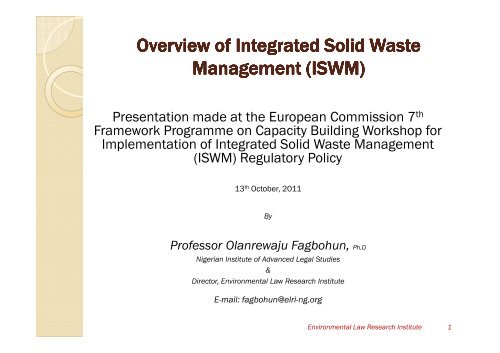 Overview of Integrated Solid Waste Management (ISWM)