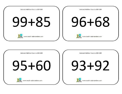 Addition to 100+100 Flash cards - Math Salamanders