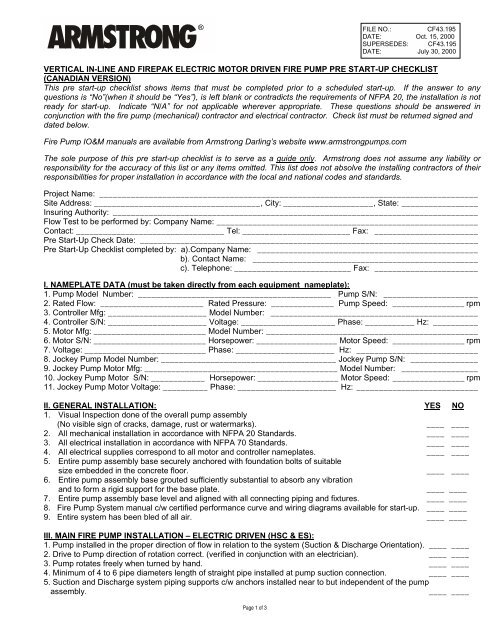 Pre-Start-UP Checklist VIL & FirePak Electric Armstrong, 57% OFF