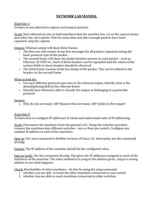 NETWORK LAB MANUAL Exercise 1: Exercise 2: NETWORK LAB MANUAL Exercise 1: Exercise 2: