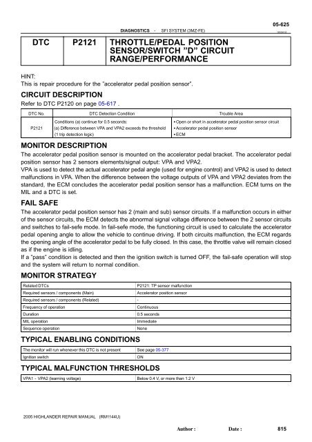 dtc p2121 throttle/pedal position sensor/switch â d ... - Highlander Club