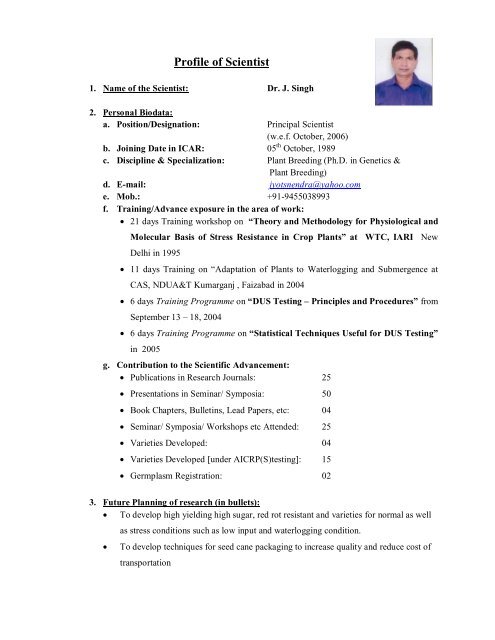 Dr. J. Singh - Indian Institute of Sugarcane Research