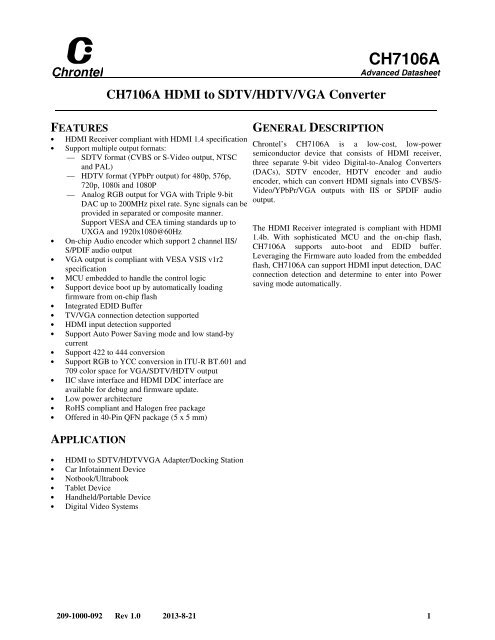 CH7106A Advanced Datasheet - Chrontel