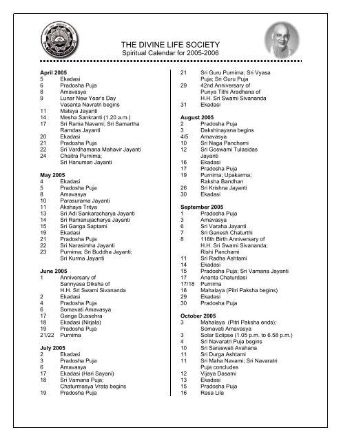 THE DIVINE LIFE SOCIETY