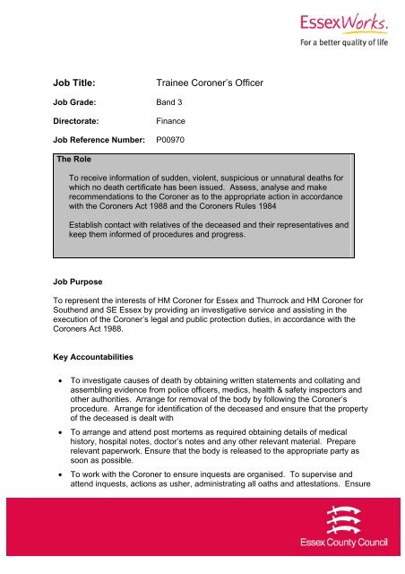Job Title: Trainee Coroner's Officer - Working for Essex