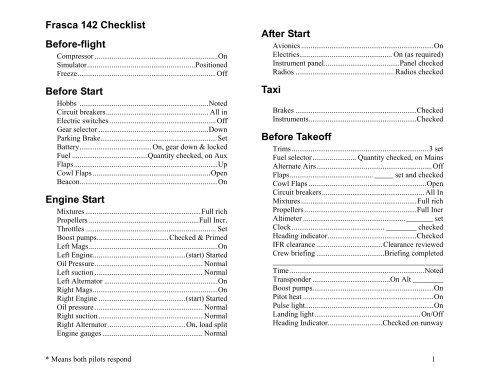 Frasca 142 Checklist