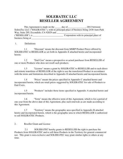 Reseller Agreement Template