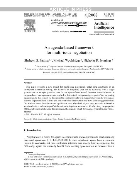 An agenda-based framework for multi-issue negotiation