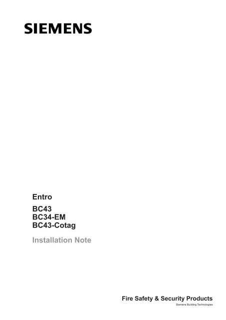 Entro BC43 BC34-EM BC43-Cotag Installation Note