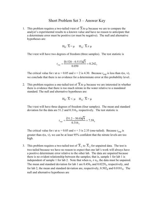 Short Problem Set 3 â Answer Key
