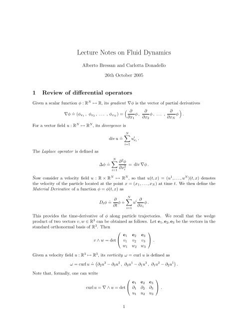Lecture Notes on Fluid Dynamics Lecture Notes on Fluid Dynamics