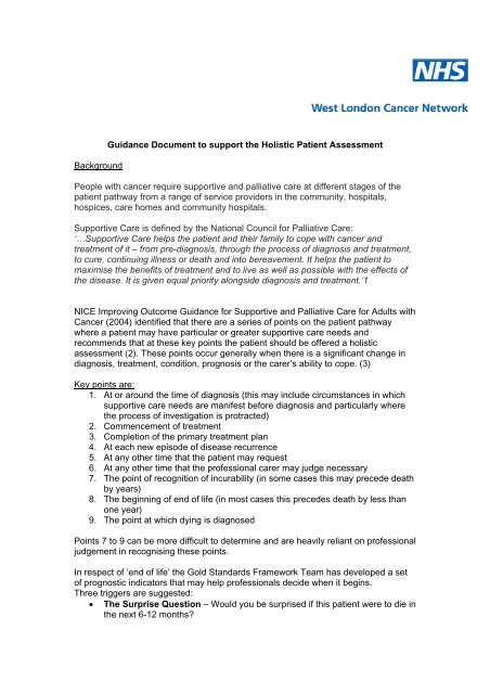 Guidance Document to support the Holistic Patient ... - Nwlcn.nhs.uk