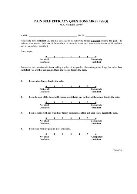 Pain Self-Efficacy Questionnaire (PSEQ)