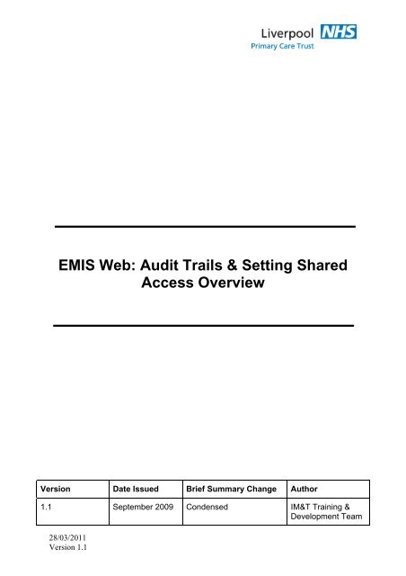 EMIS Web: Audit Trails & Setting Shared Access Overview