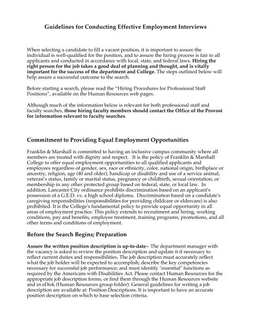 Guidelines for Conducting Effective Employment Interviews
