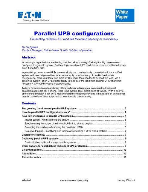 Parallel UPS configurations - Eaton Corporation