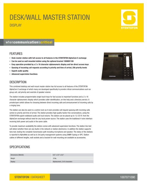 DESK/WAll MASTER STATION - Zenitel