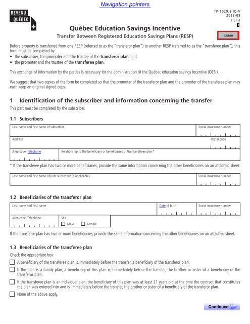 Transfer Between Registered Education Savings Plan