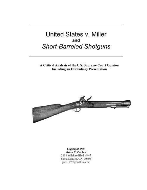 United States v. Miller Short-Barreled Shotguns - Keep and Bear Arms