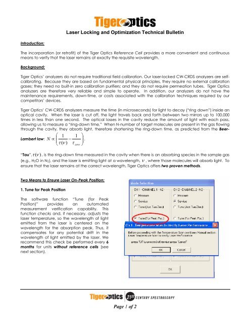 Laser Locking and Optimization (PDF) - Tiger Optics