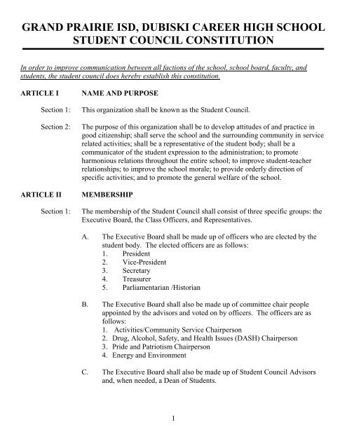 Student Council Constitution - Grand Prairie Independent School ...