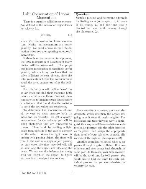 Lab Conservation Of Linear Momentum