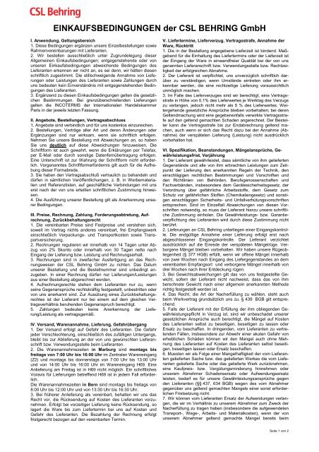 EINKAUFSBEDINGUNGEN der CSL BEHRING GmbH