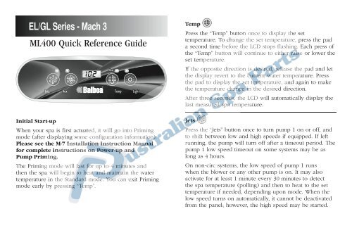 EL/GL Series with ML400 Panel Mach 3 - Australian Spa Parts