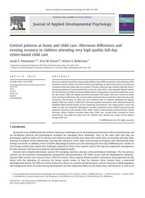 Cortisol patterns at home and child care - Robertson Infant Lab
