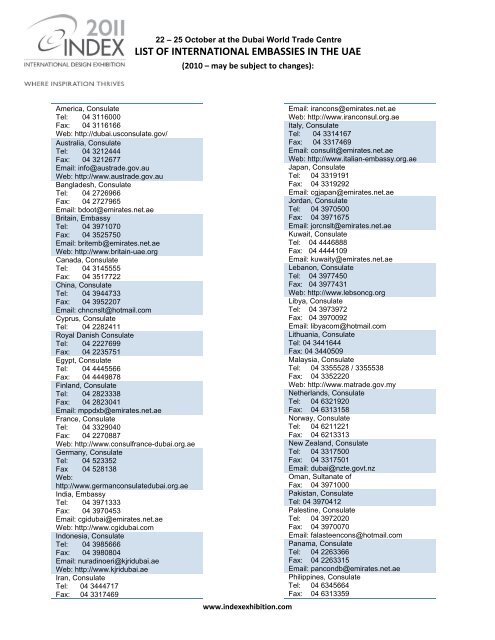 LIST OF INTERNATIONAL EMBASSIES IN THE UAE - Index Dubai