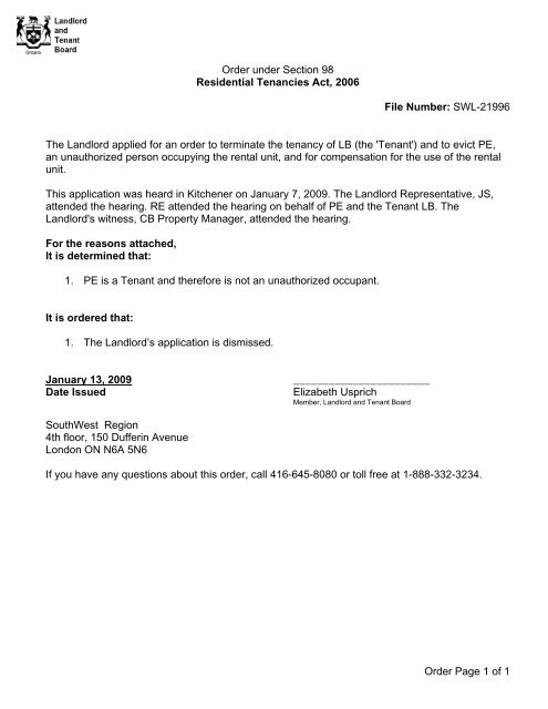 SWL-21996-R-A2 - Landlord Tenant Board