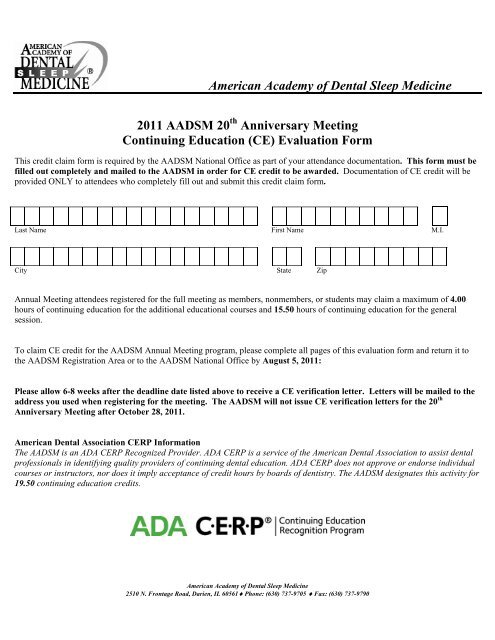 Continuing Education Evaluation Form - The American Academy of ...