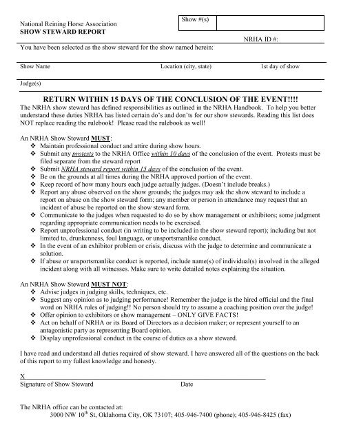 Show Steward Report - NRHA