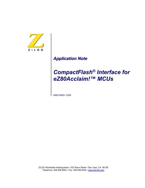 Compact Flash Interface for eZ80Acclaim! MCUs Application Note
