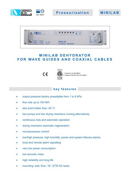 Pressurization MINILAB MINILAB DEHYDRATOR FOR ... - Cibred Sud