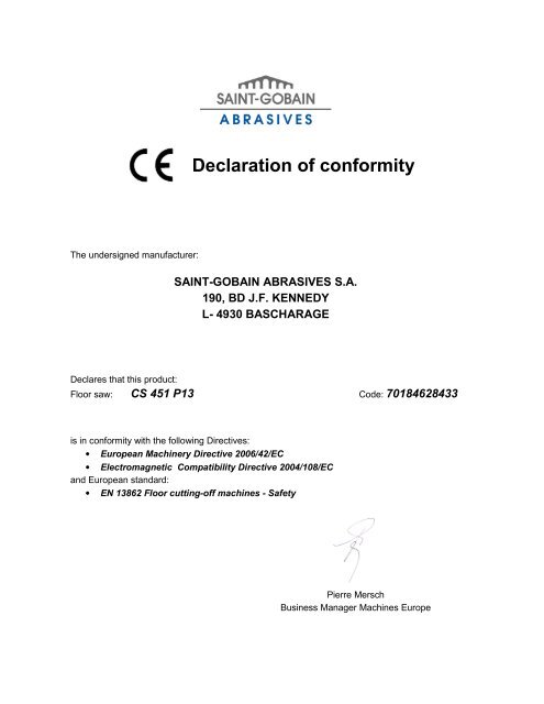 Declaration Of Conformity