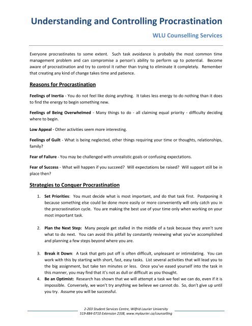 Understanding and Controlling Procrastination - MyLaurier